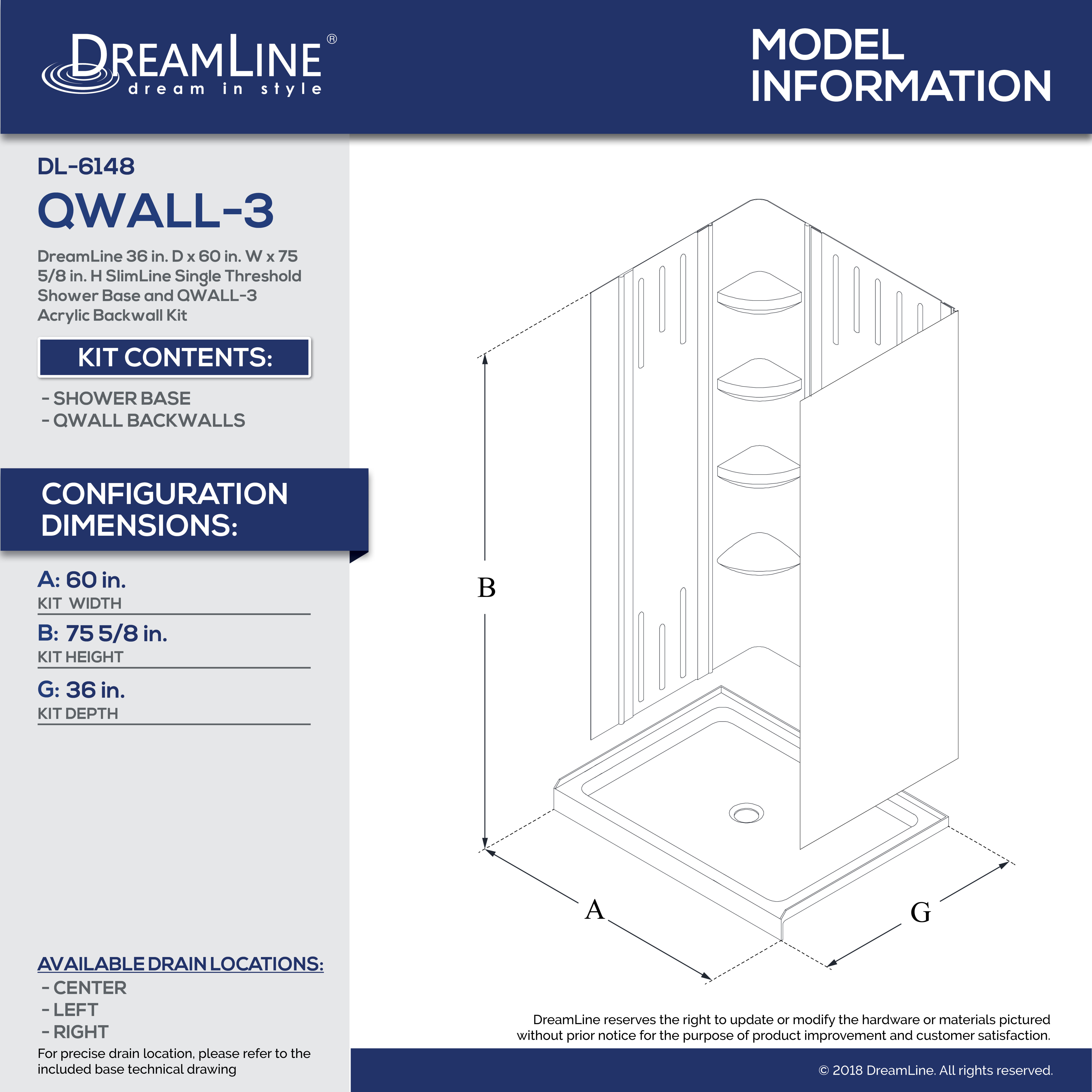 DreamLine DL-6148 Qwall-3 Shower Base And Backwalls | QualityBath.com