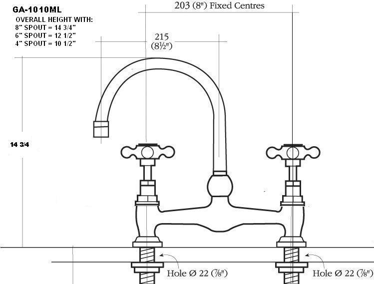 Barber Wilsons R1010-MU Regent Bridge Faucet With Mushroom Deck Unions ...